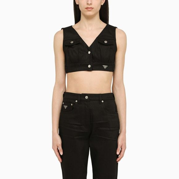 Prada | Sweaters | Prada Black Cotton Cropped Top Women | Poshmark